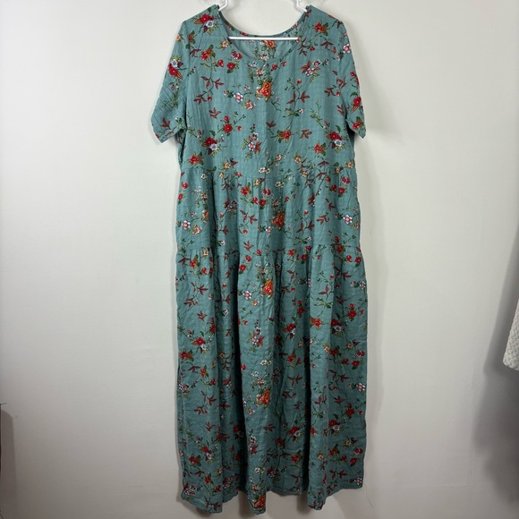 Dresses | Blue Floral Maxi Dress Womens Xl Gauzy Cotton Short Sleeve ...